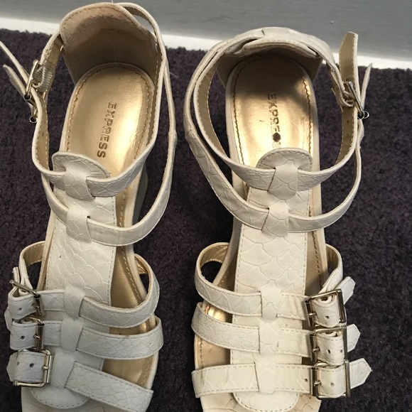 Express | Shoes | White And Gold Express Wedges | Poshmark